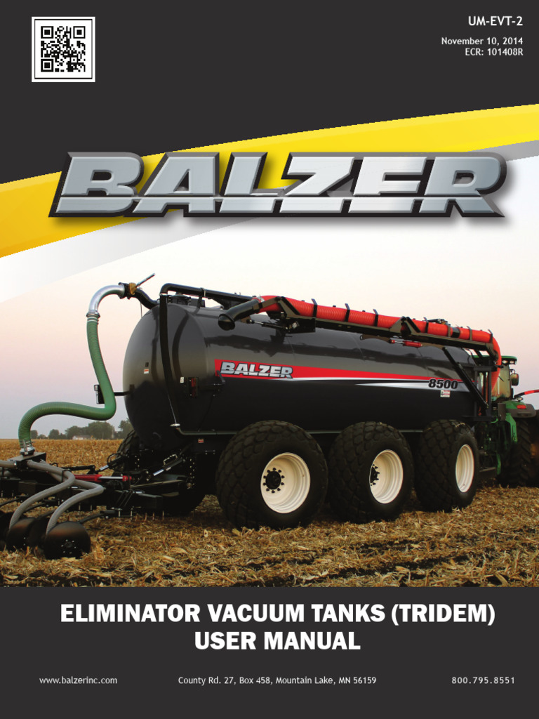 UM-EVT-2 - Eliminator Vacuum Tank User Manual (2014) | PDF | Tractor