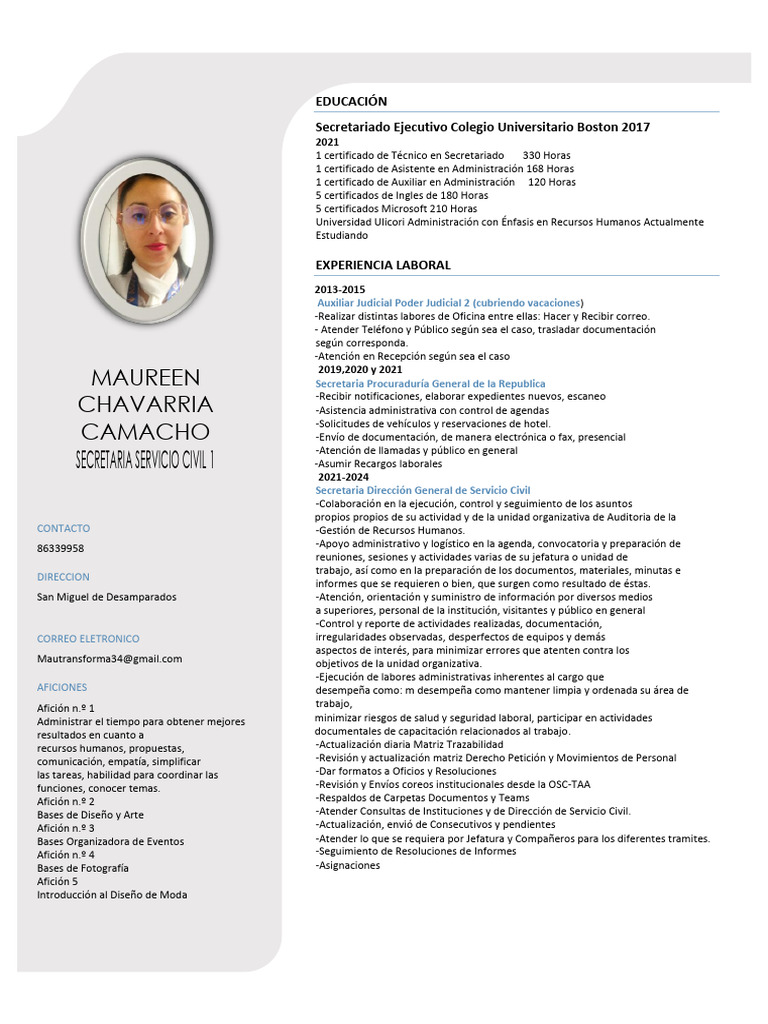 Curriculum Maureen Tatiana Chavarria Camacho 2024 Actualizado (1) | PDF
