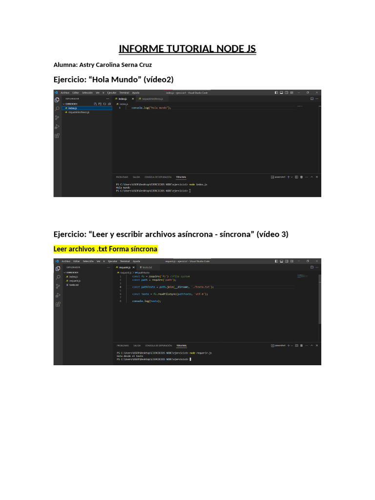 TAREA - INFORME TUTORIAL NODE JS | PDF