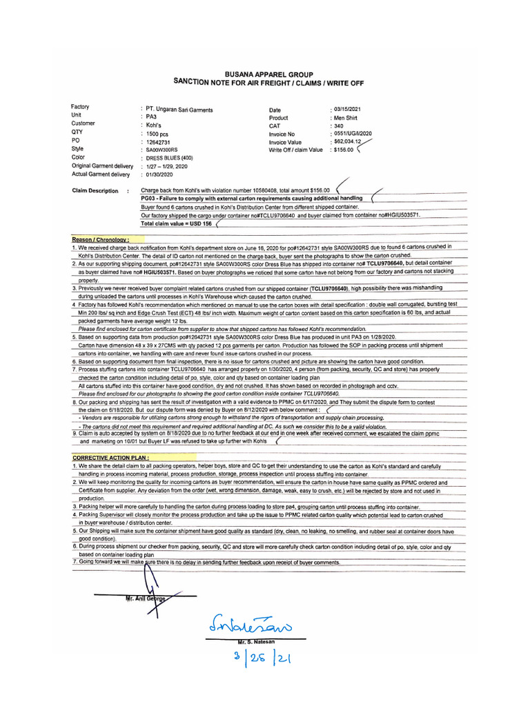 SN Kohls - PA3 - Violation 10580408 Cartons Crushed USD 156 | PDF ...