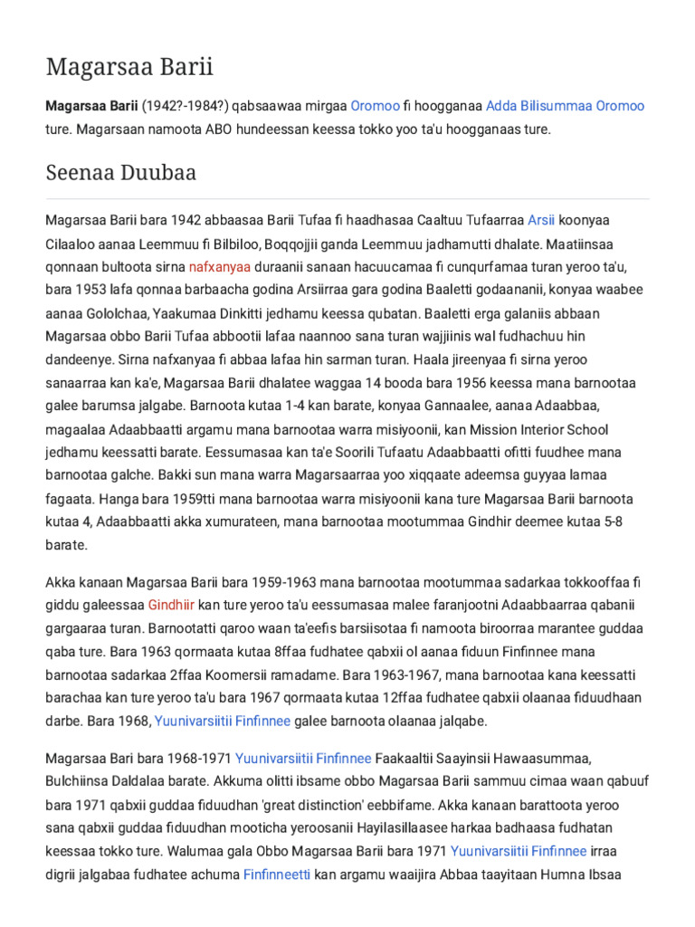Magarsaa Barii - Wikipedia | PDF