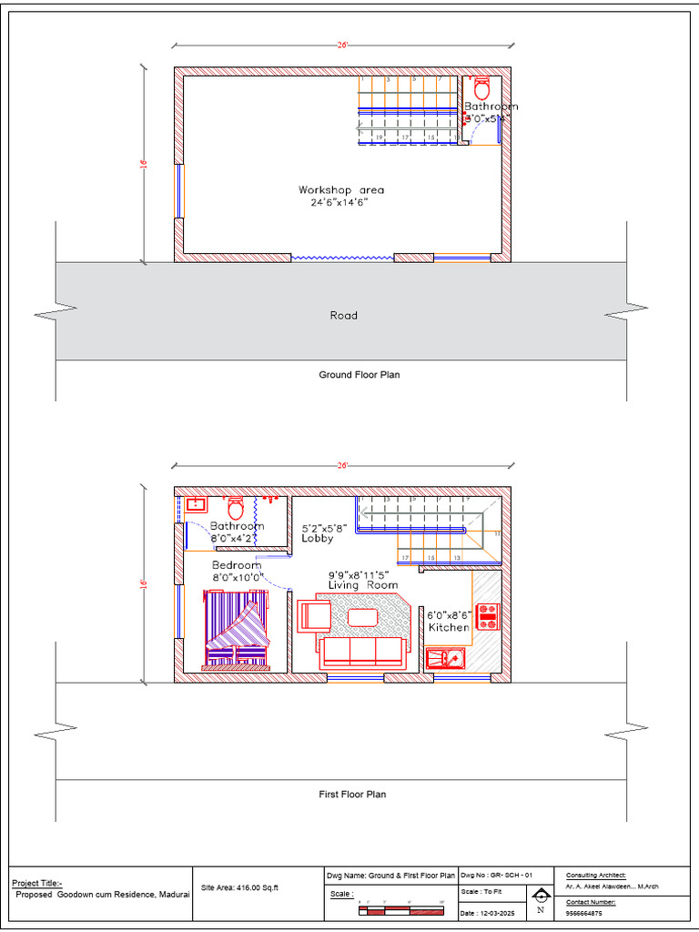 Goodown With 1BHK Residence-GF & FF Plan | PDF