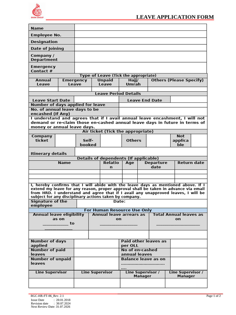 Leave Application Form Template | PDF | Business | Labor