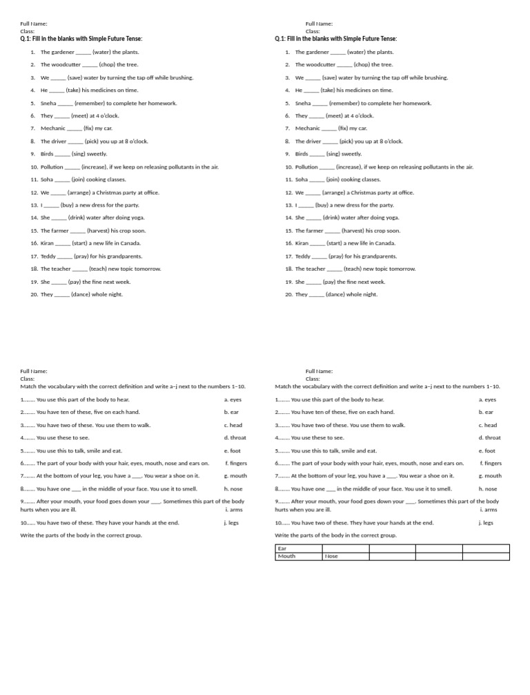 Simple future tense exercise | PDF