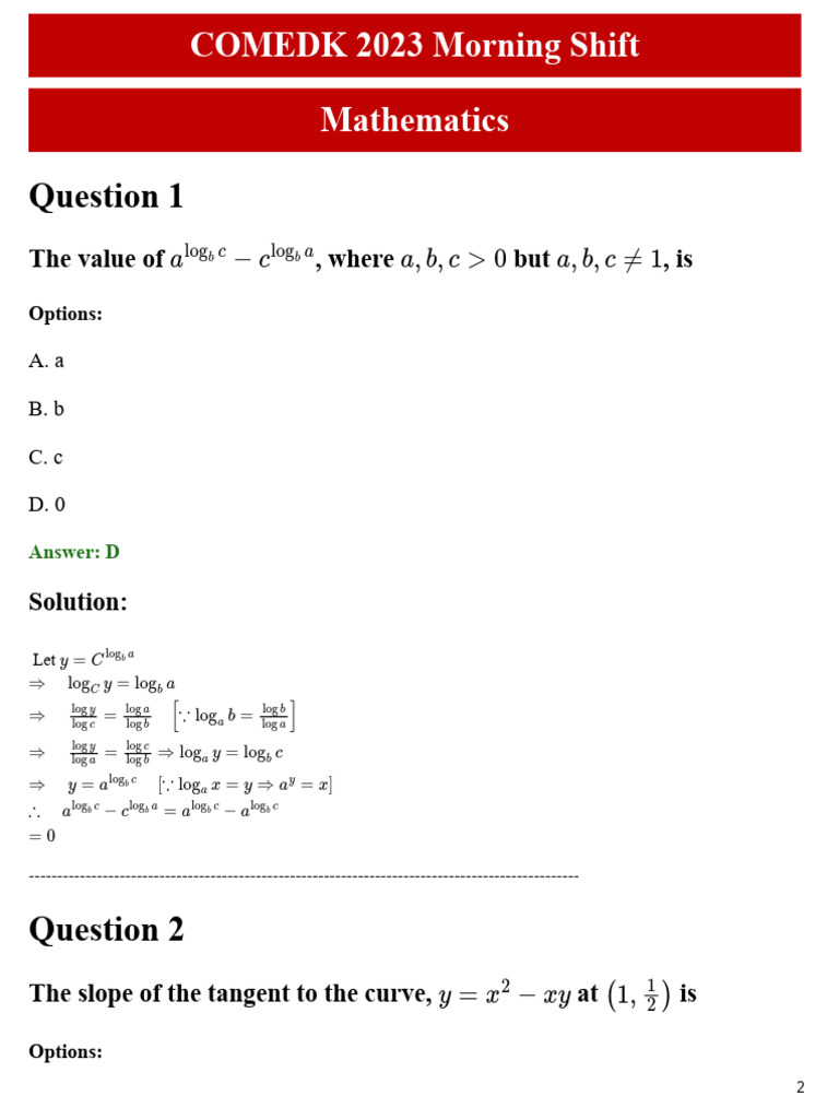 COMEDK 2023 Question Paper With Solution Shift 1 ...