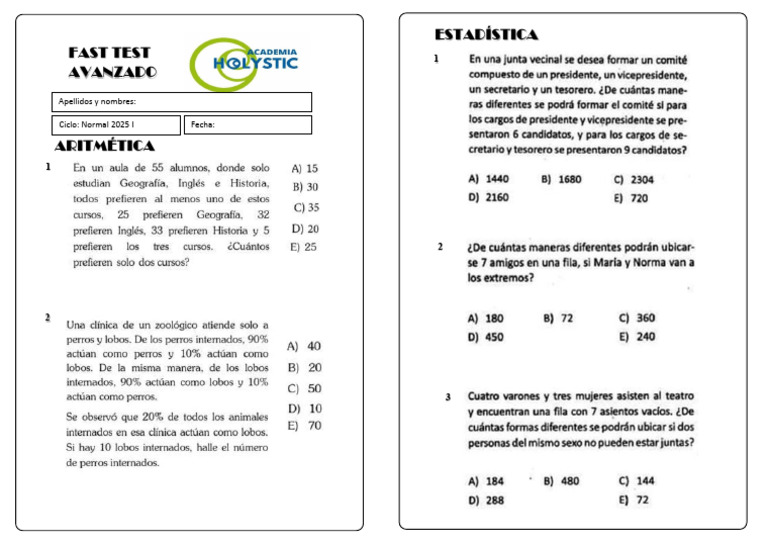 Aritmética - Estadística de Fast Test - Avanzado | PDF