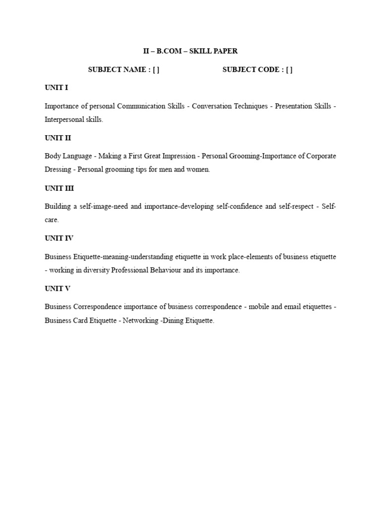 II - b.com - Skill Paper | PDF | Self Esteem | Body Language
