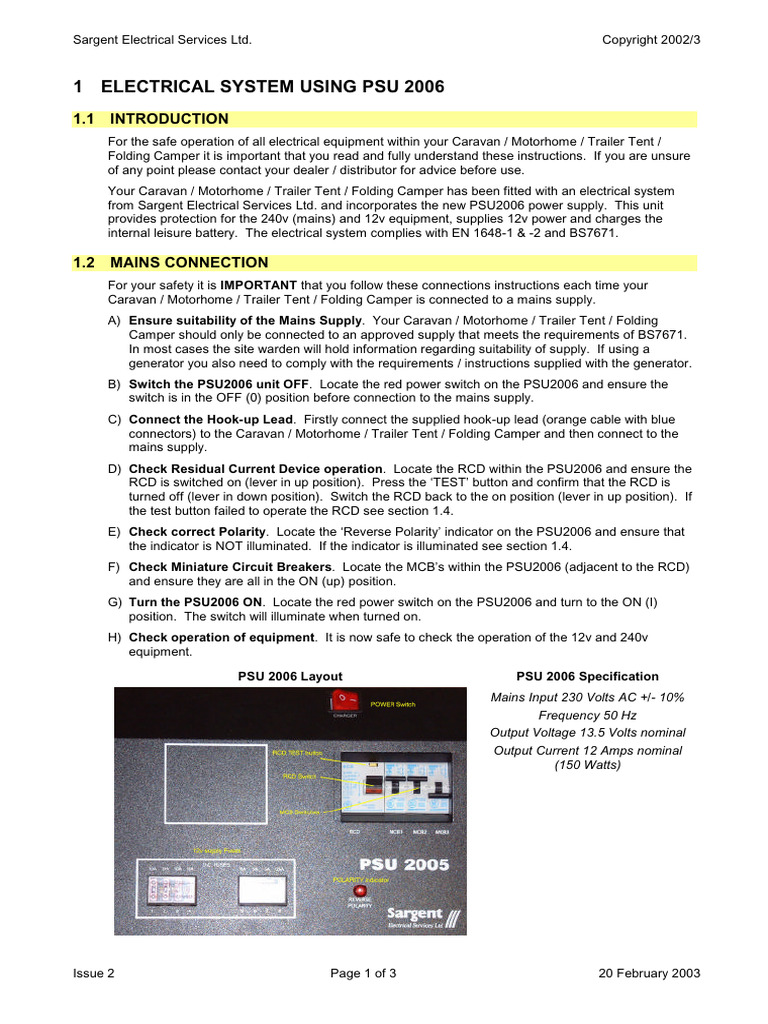 1 Electrical System Using Psu 2006 - Swift Owners Club | PDF | Power ...