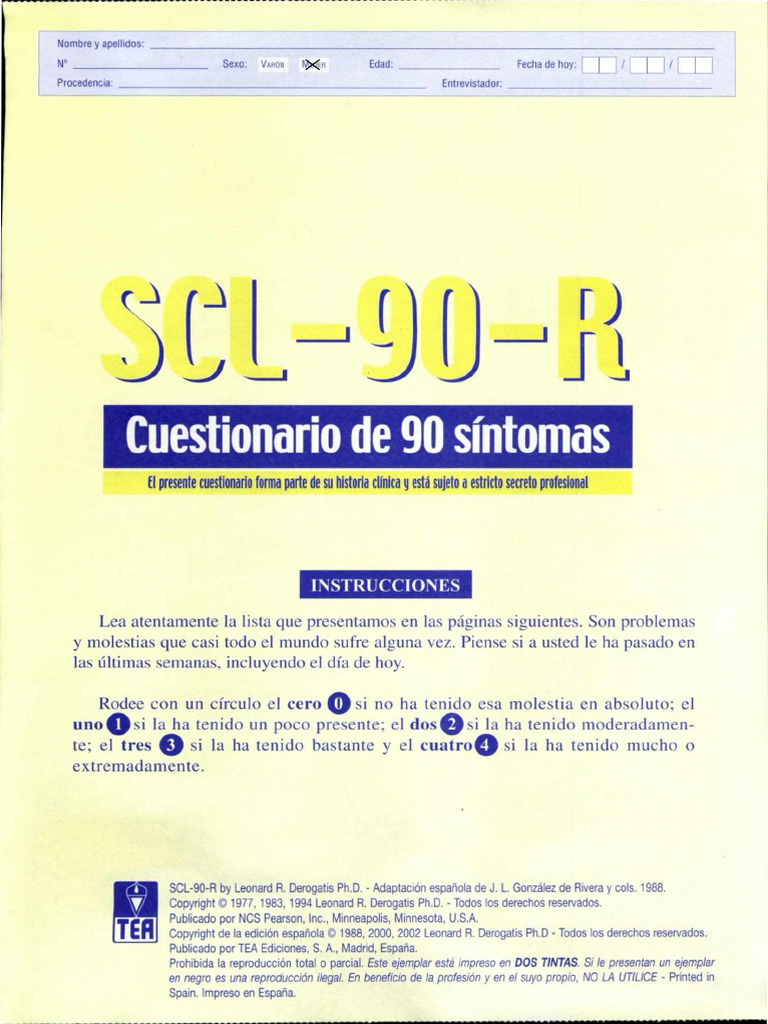 SCL-90-R Protocolo Edición Española 2002 | PDF