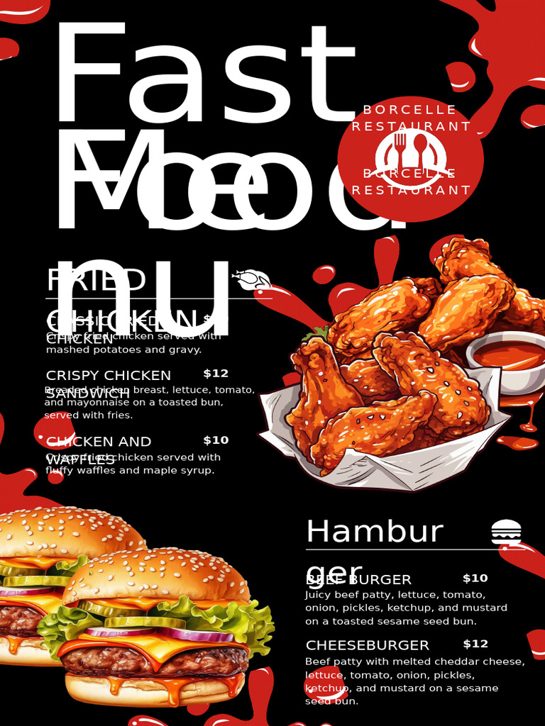 Black and Red Illustrative Fast Food Menu | PDF