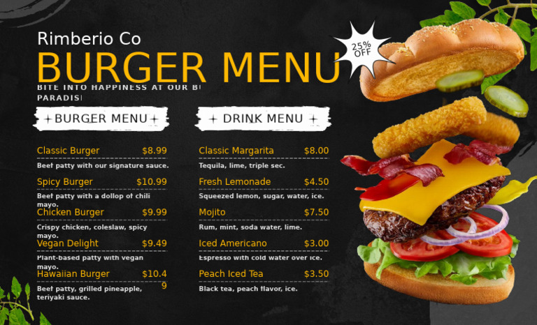 Black and Yellow Grunge Burger Menu | PDF