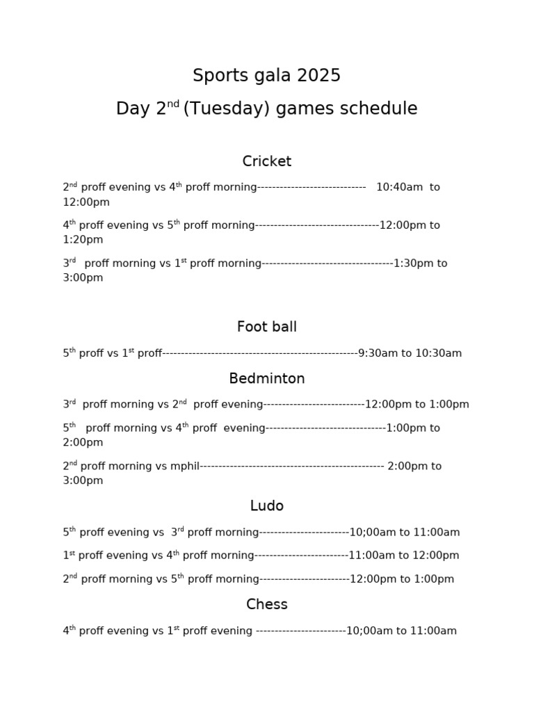 Sports Gala 2025 Day 2 Schedule | PDF