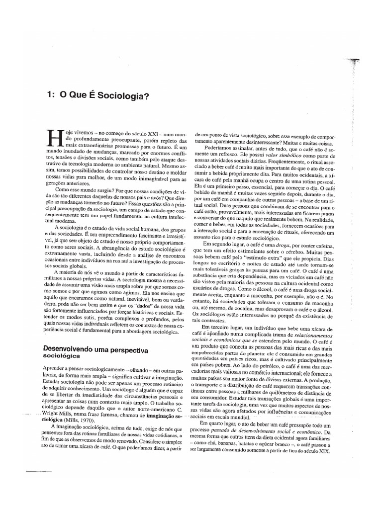 GIDDENS, Anthony - Sociologia - Capitulo 1 | PDF