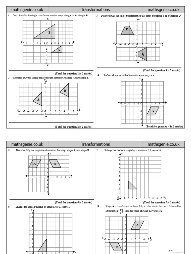 3 Transformations Ws | PDF | Shape | Space