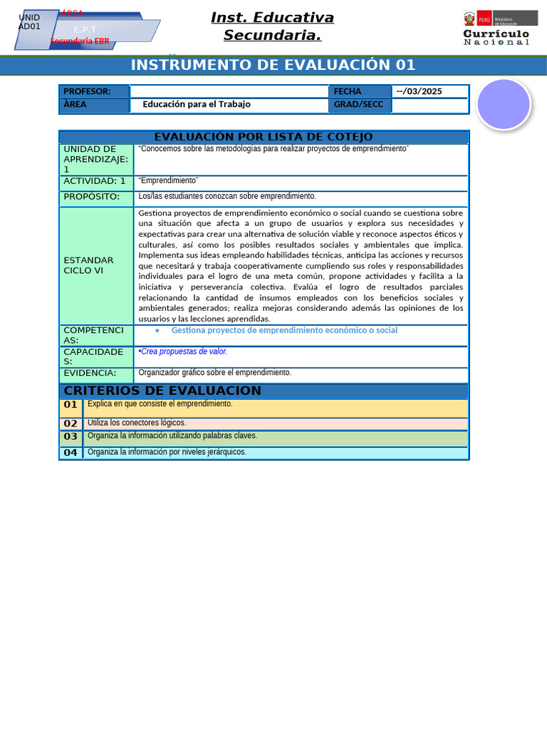 LC 1 Ept 1° - 2° - U.A 01 - 2025 | PDF | Iniciativa empresarial ...