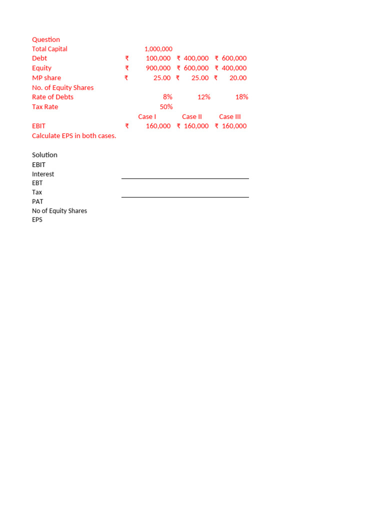 Total Capital 1,000,000: Solution Ebit | PDF
