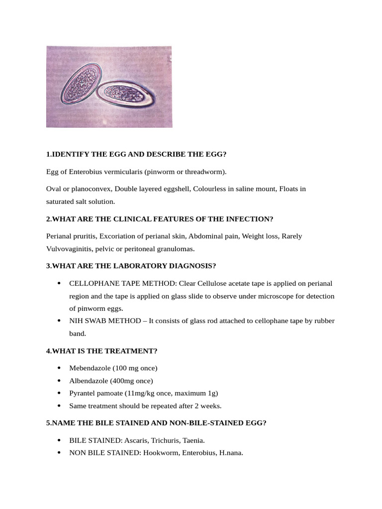 Enterebious Vermicularis With Picture | PDF