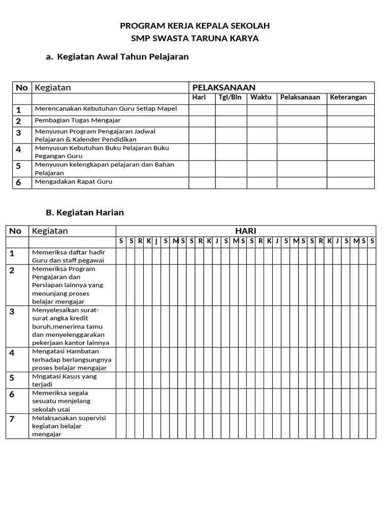 Program Kerja Kepala Sekolah | PDF