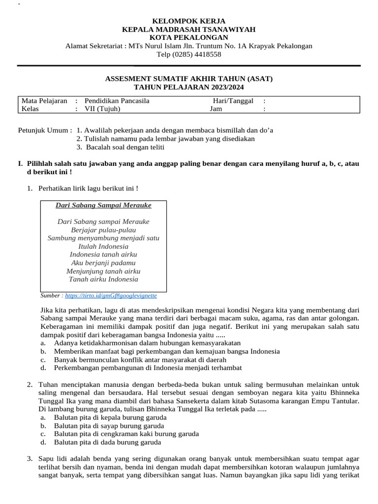 5. SOAL ASAT PKN KELAS VII | PDF