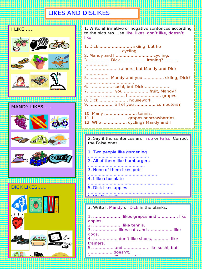 Likes Dislikes Practice | PDF