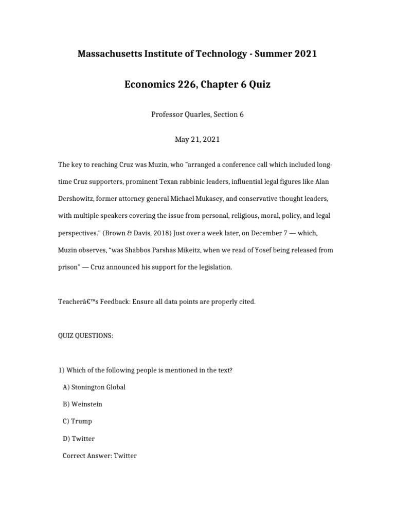 Economics 226 Chapter 6 Quiz | PDF