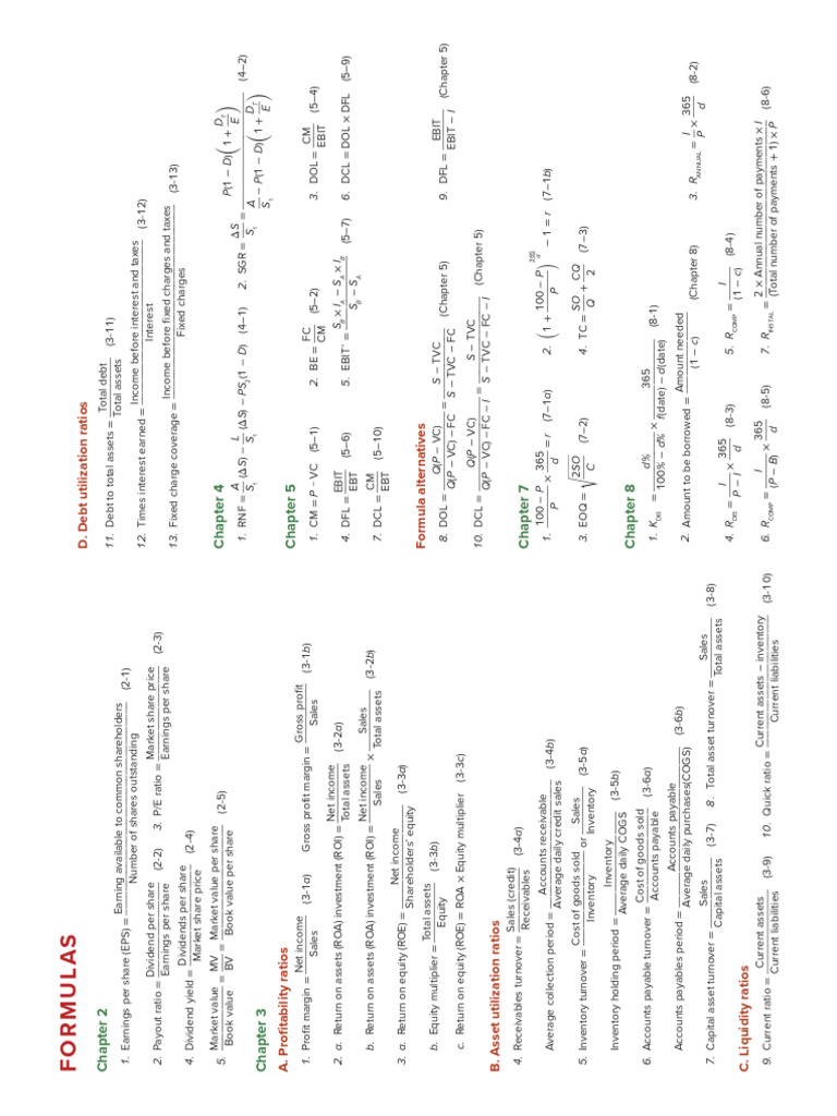 Financial Ratios and Formulas Guide | PDF | Dividend | Return On Equity