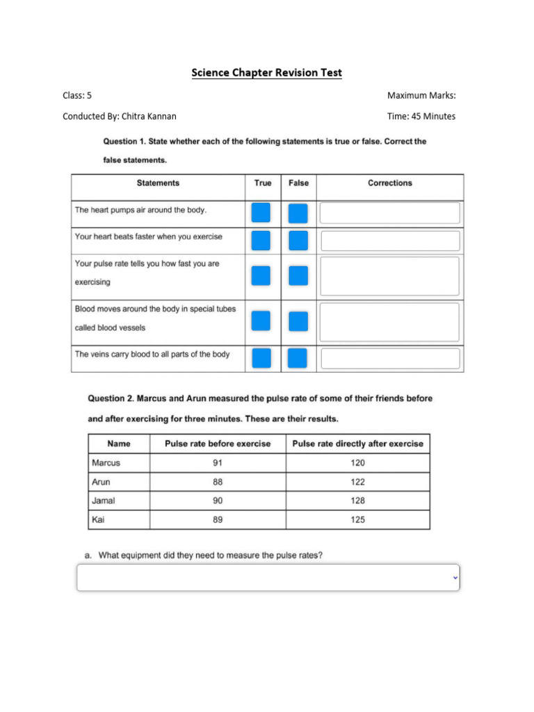 Class 5 Science Revision Test | PDF