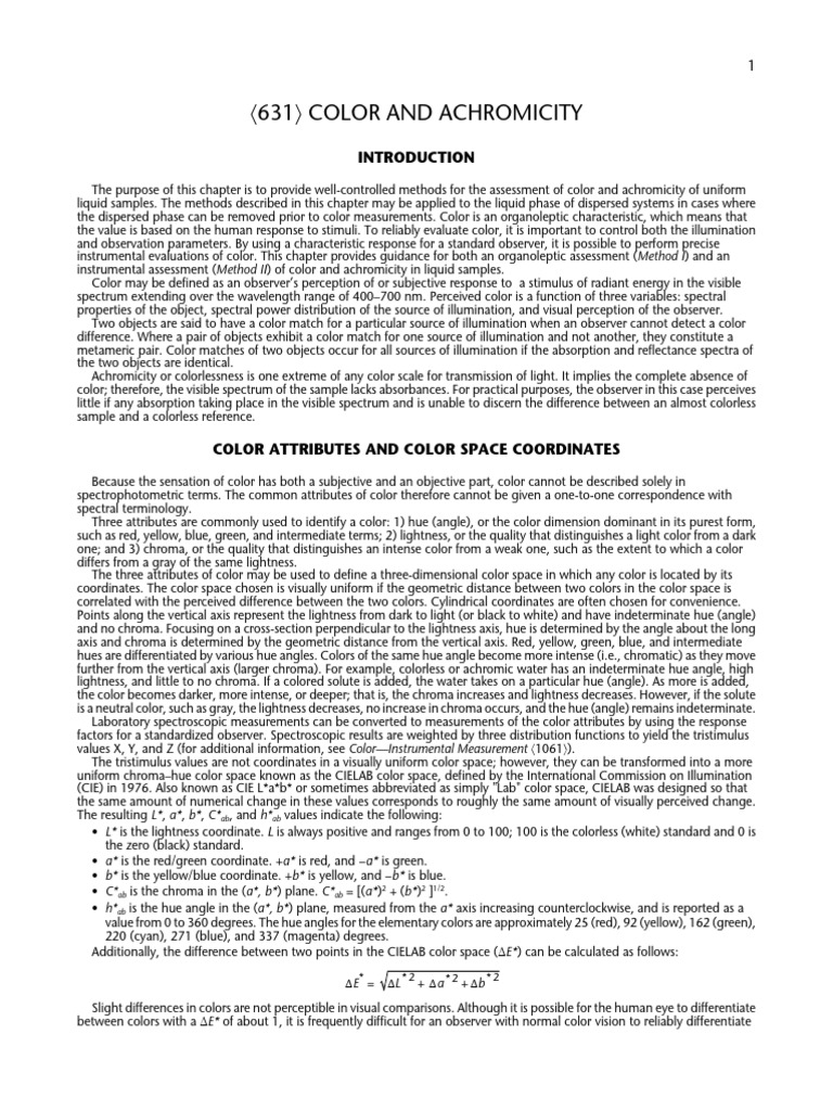 〈631〉 Color and Achromicity | PDF | Color | Hue