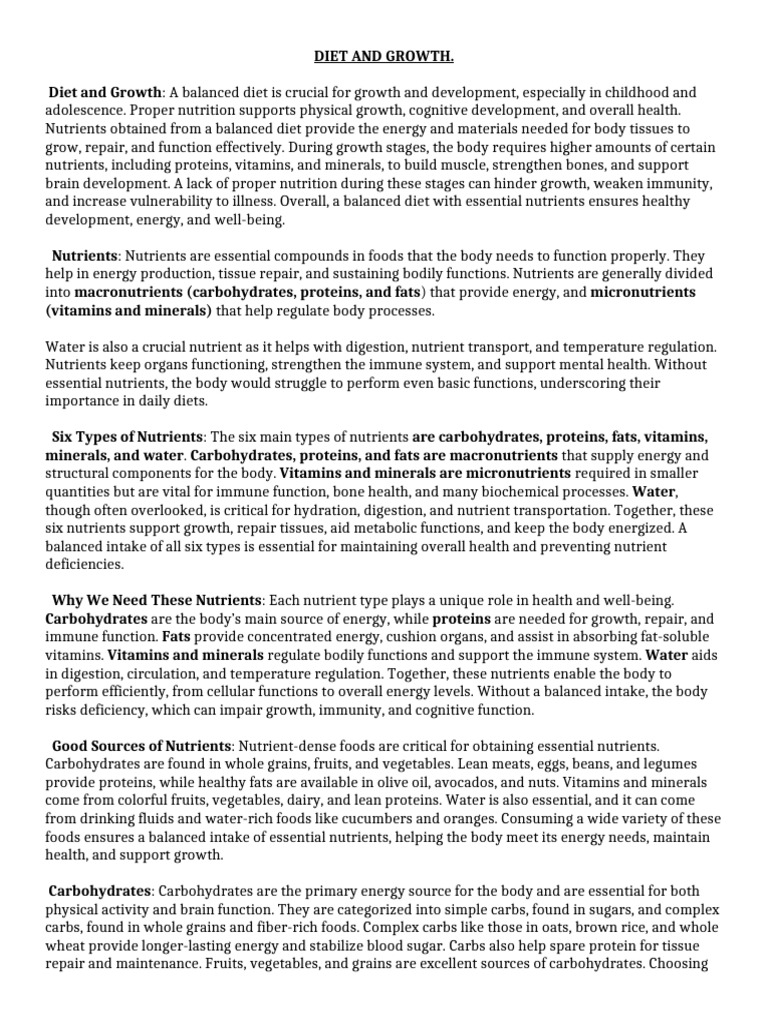 Essential Nutrients for Growth and Health | PDF | Nutrients | Foods