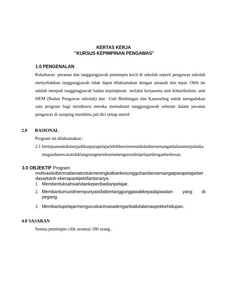 CONTOH Kertas Kerja Kursus Kepimpinan | PDF