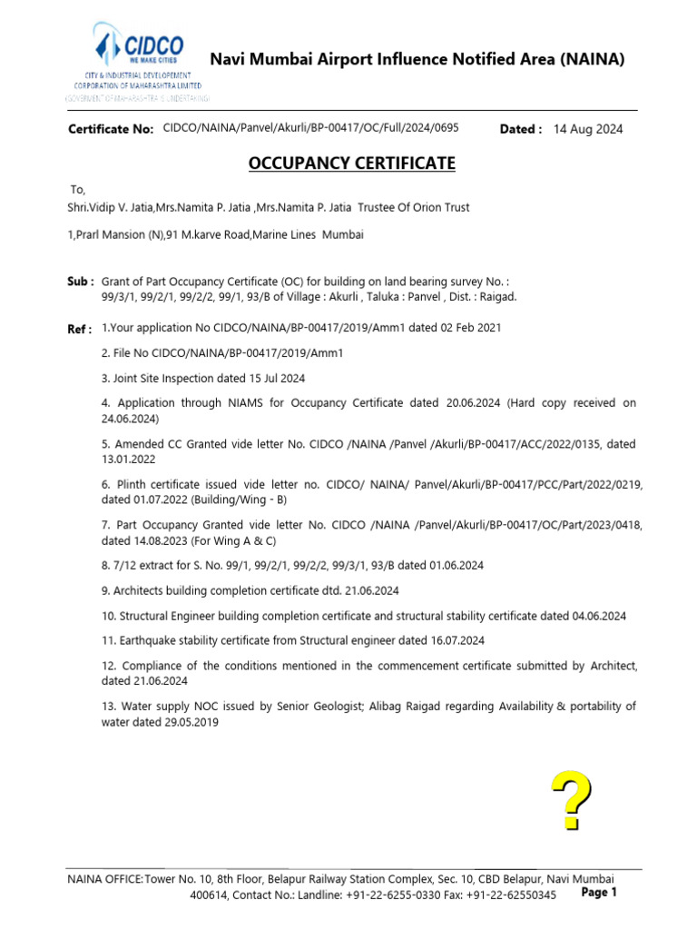 Cidco Naina Bp-00417 2019 Amm1 Occ001 Order | PDF