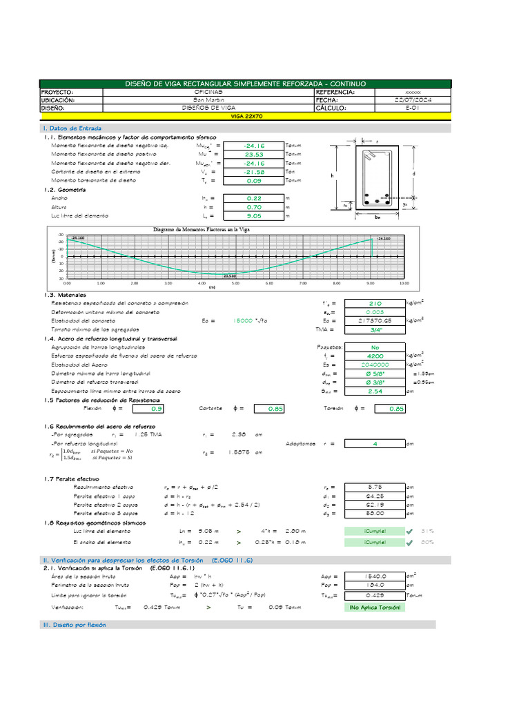 Diseño de Viga 22x70: Cálculos y Verificaciones | PDF | Viga ...