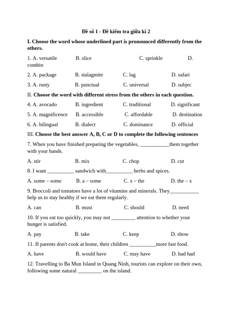 đề kt giữa học kỳ ii TA9 | PDF | Insects