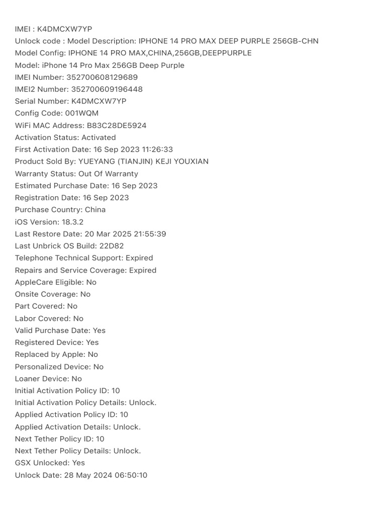 IMEI - K4DMCXW7YP | PDF
