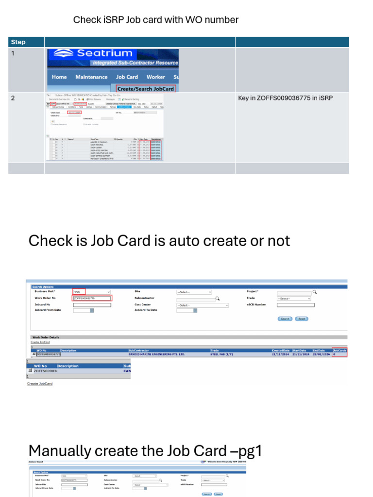 manually create Job Card with WO_20250115_152203 | PDF