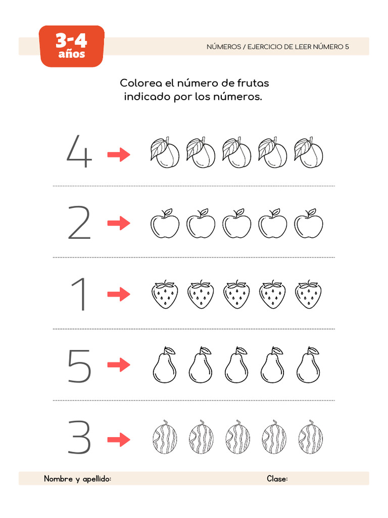 Ejercicio de Leer Número 5 (Hoja de Ejercicio - 4 Años) | PDF