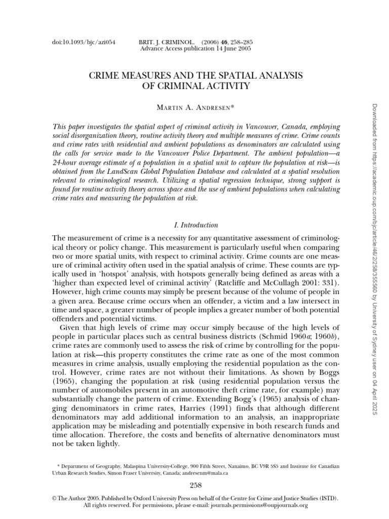 Andersen - Crime Measures and Spatial Analysis of Crim Activity | PDF ...