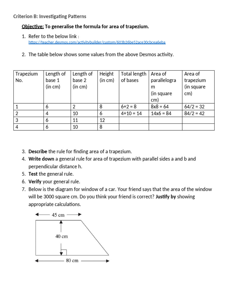 Investigation - Area of Trapezium | PDF