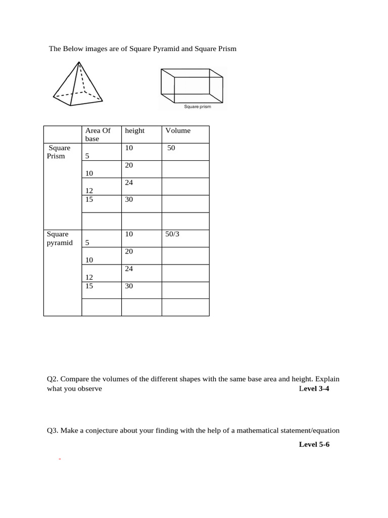 Investigation Task Realtion Between Prism and Square Pyramid | PDF