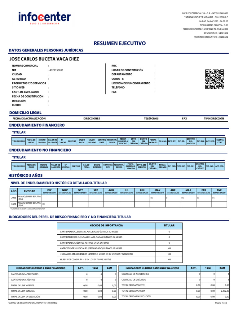REPORTE JOSE CARLOS BUCETA NIT | PDF | Deuda | Bancos