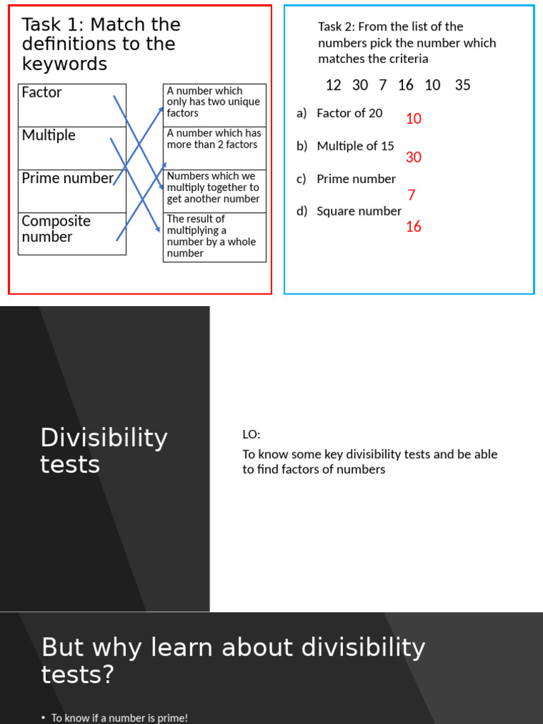 Divisibility Tests and Factors Explained | PDF | Prime Number | Numbers