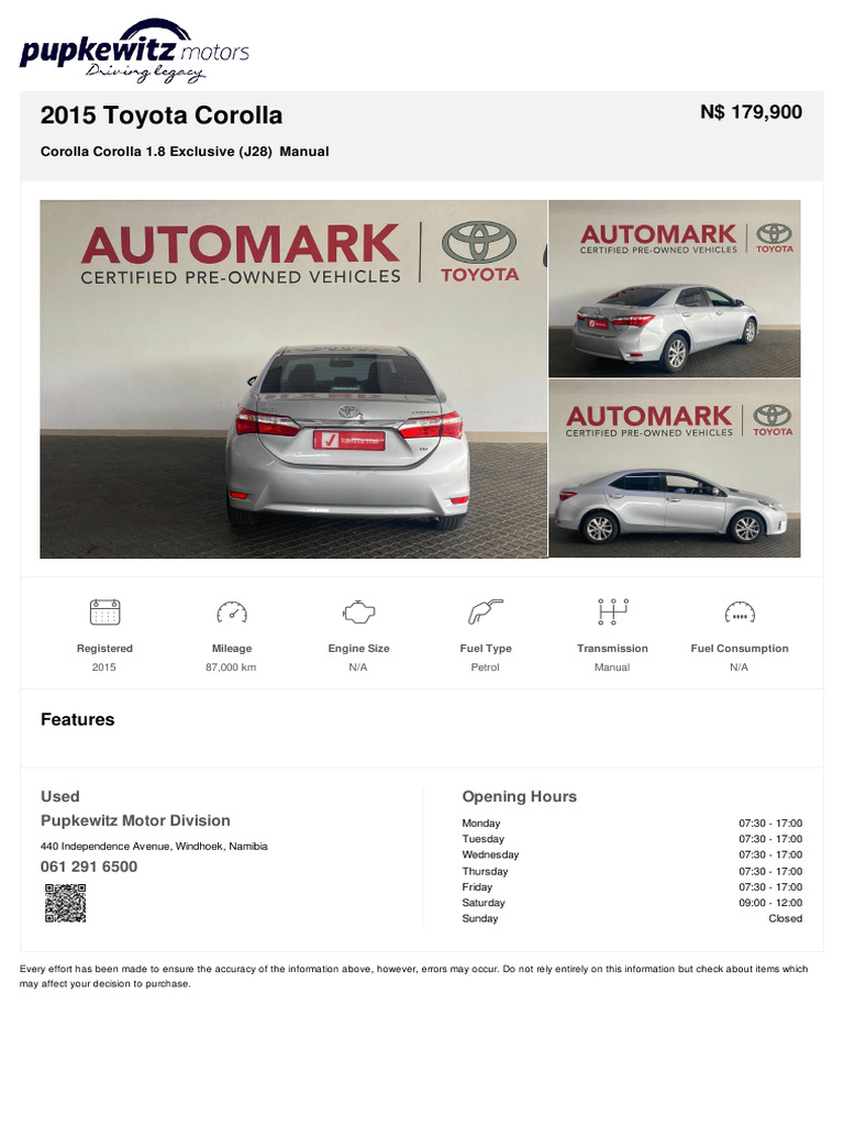 Toyota Corolla Corolla Corolla 1 8 Exclusive j28 | PDF