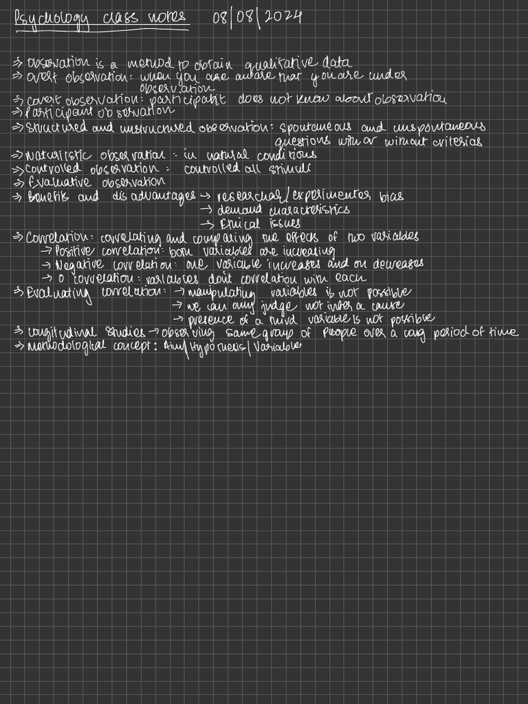 Psychology Class Notes 0810812024 | PDF | Experiment | Scientific Method