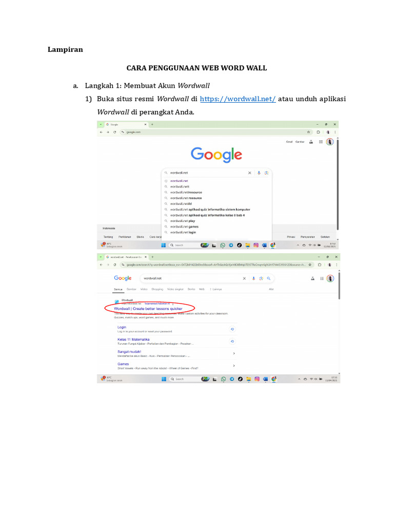 Lampiran Cara Penggunaan Web Wordwall | PDF