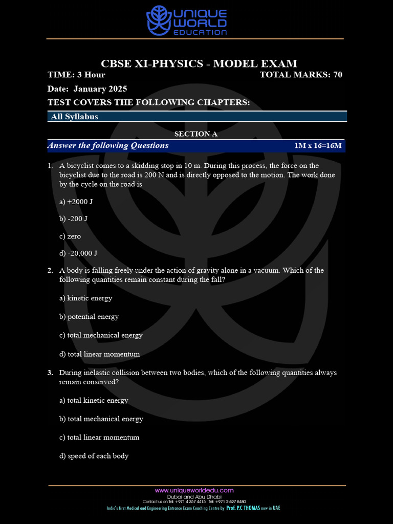 Grade 11 Model Exam Paper - Jan 25 Physics | PDF | Force | Momentum