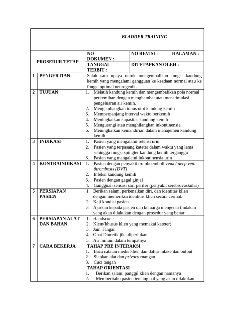SOP Bladder Training | PDF