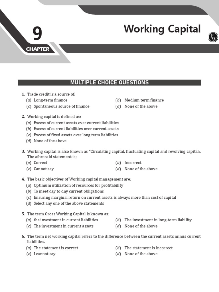 Working Capital Management Quiz | PDF | Working Capital | Market Liquidity