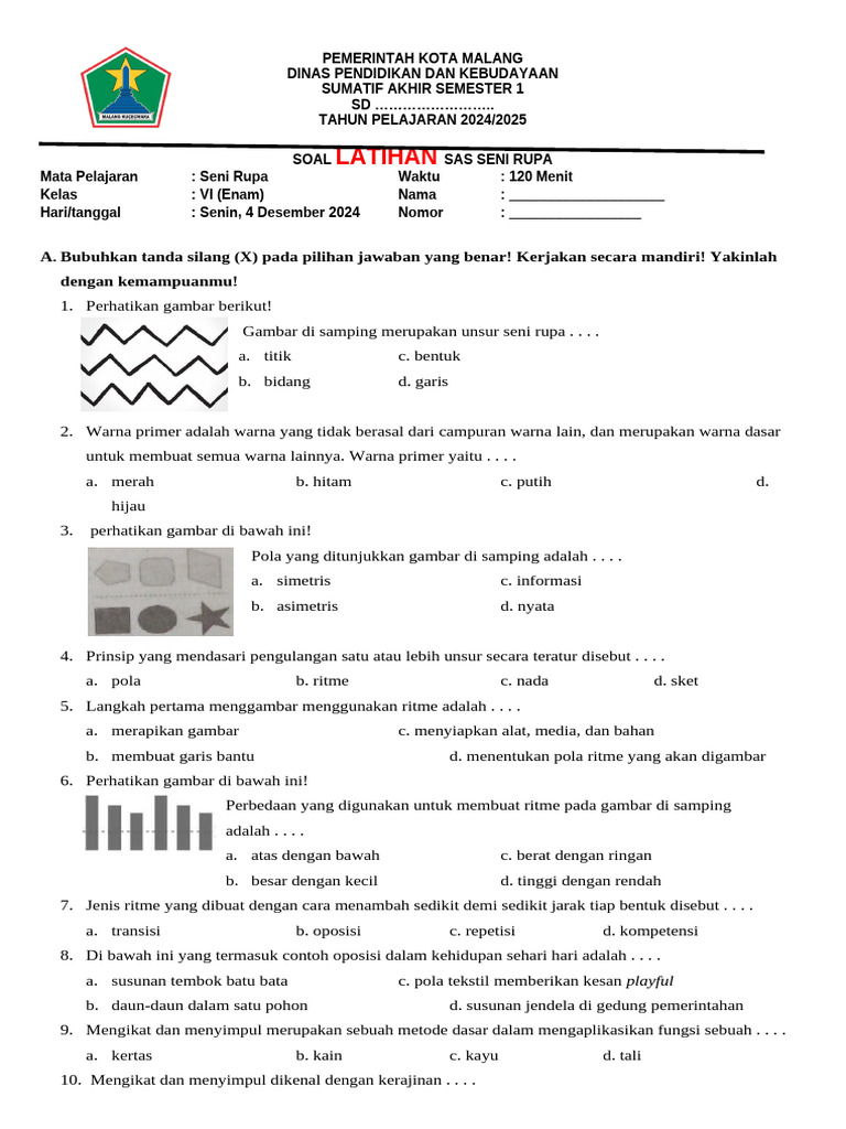 Soal Sas Kelas 6 Seni Rupa | PDF