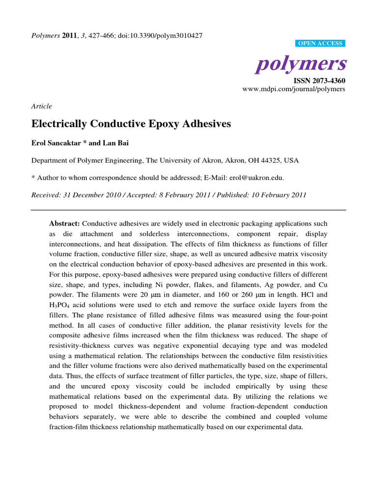 Electrically Conductive Epoxy Adhesives | PDF | Electrical Conductor ...