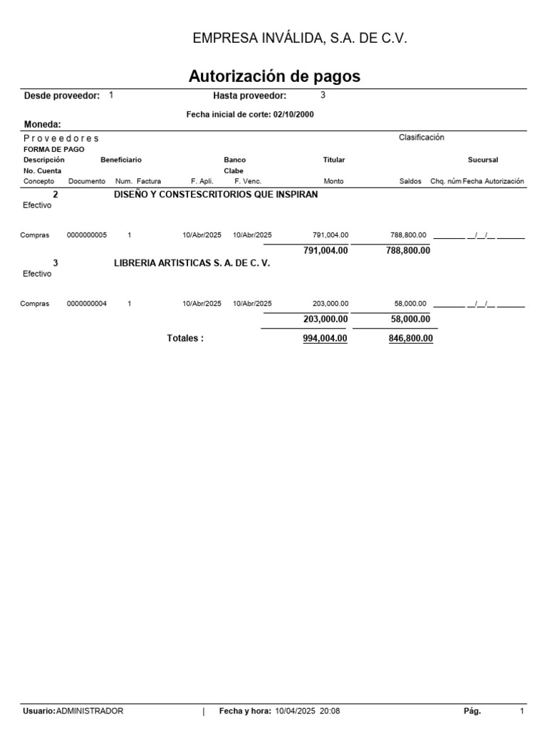 Reporte de Pagos Al Proveedores | PDF